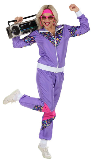 Disfraz Chándal de Táctel Morado 80's para Adulto | Comprar